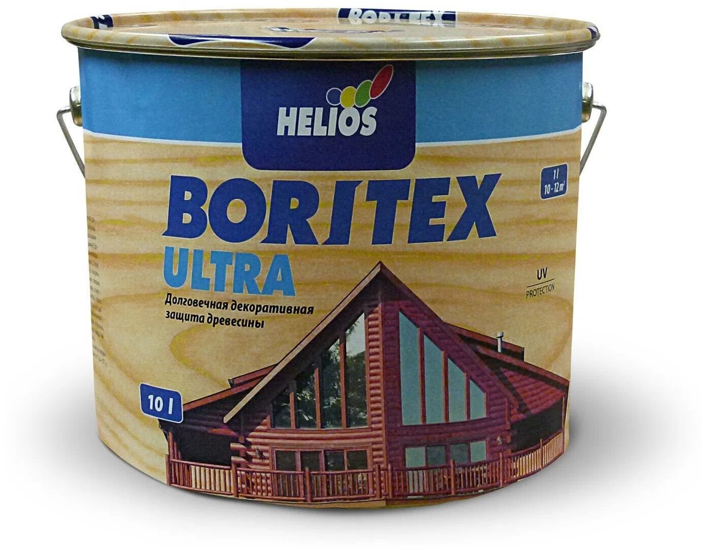 Лазурь декоративная HELIOS BORITEX ULTRA по дереву №13 белая 10л