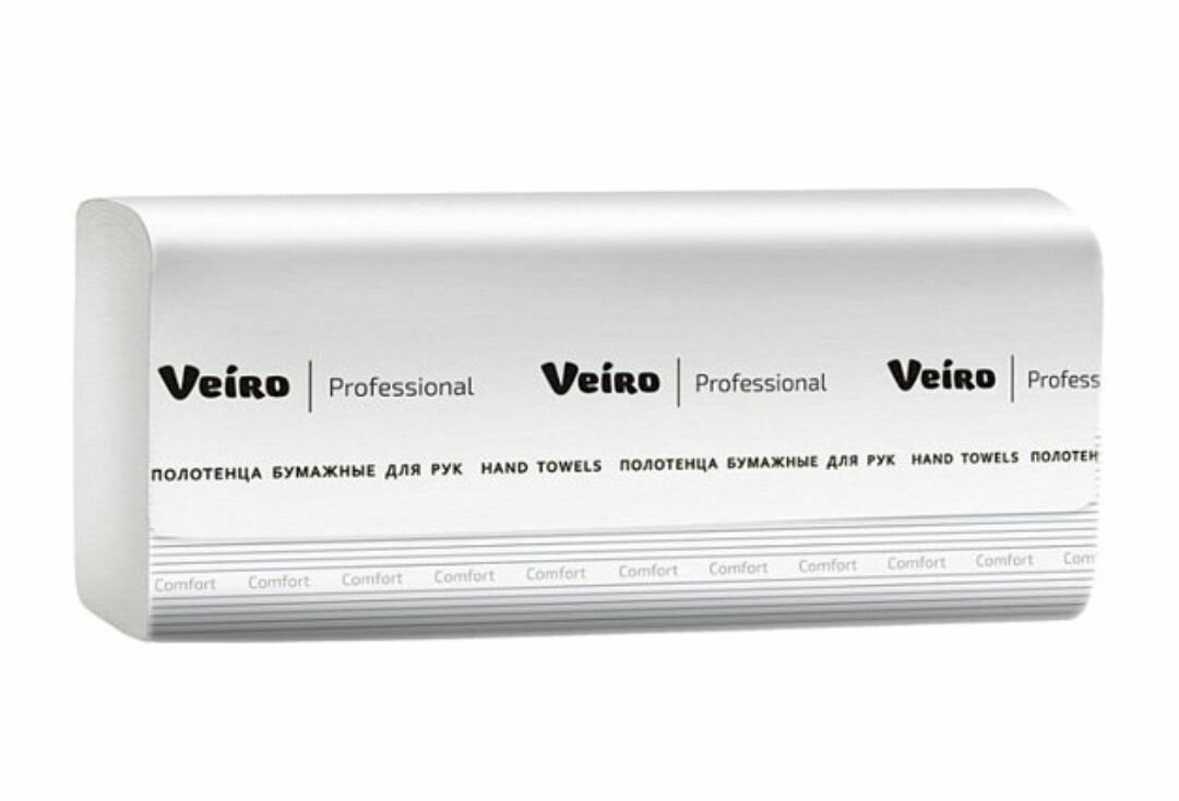 Полотенца бумажные из целлюлозы листовые Veiro Professional Lite V-сл, 1-сл, 200 л в пачке. Размер листа 21х23 см, 20 шт. в упаковке