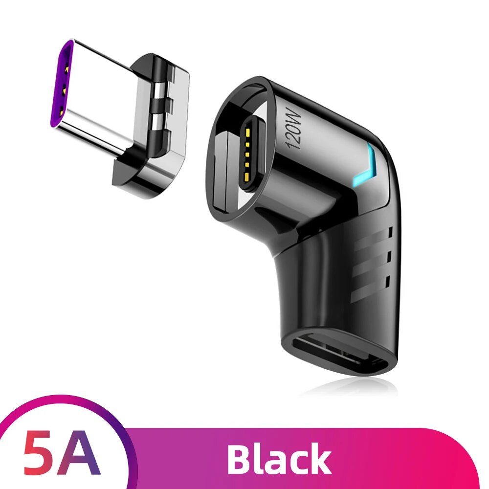 Магнитный OTG адаптер Elough 120 Вт USB Type C для быстрой зарядки для Xiaomi Poco X3 F3 Huawei, зарядное устройство для ноутбука, мобильного телефона, USB-конвертер black type c