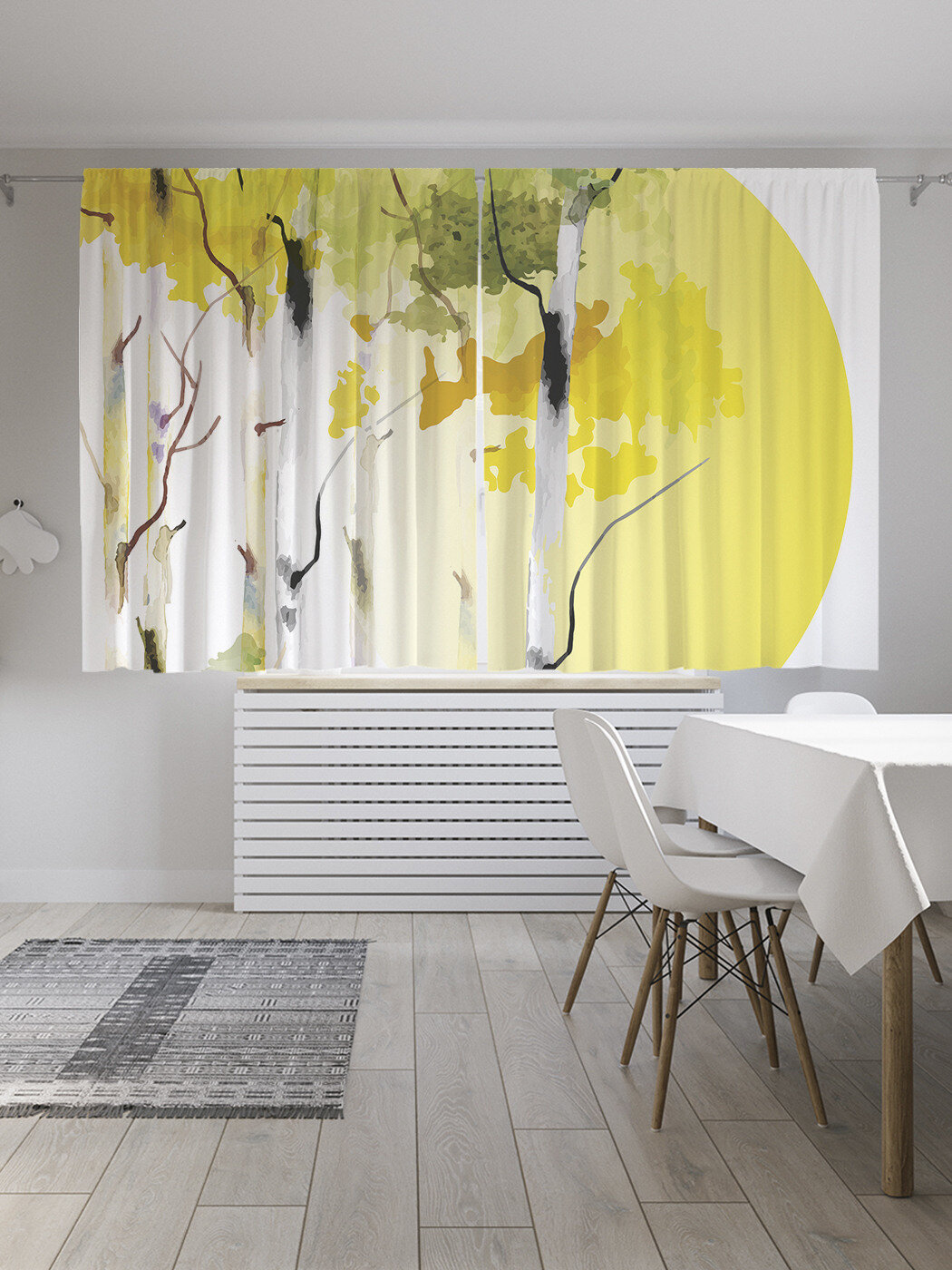 Фотошторы короткие "Березы на закате", 2 полотна шириной по 145 см, высота 180 см, JoyArty