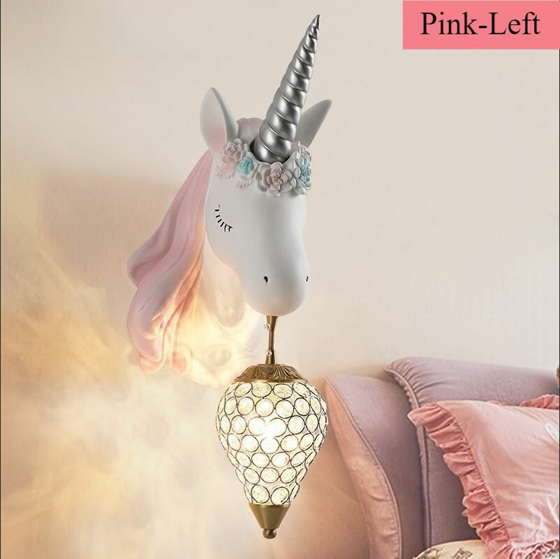 Настенный Светильник Декоративная Лампа В Виде Единорога Из Смолы, Стекла И Хрусталя, Подходит Для Украшения Детских Комнат.