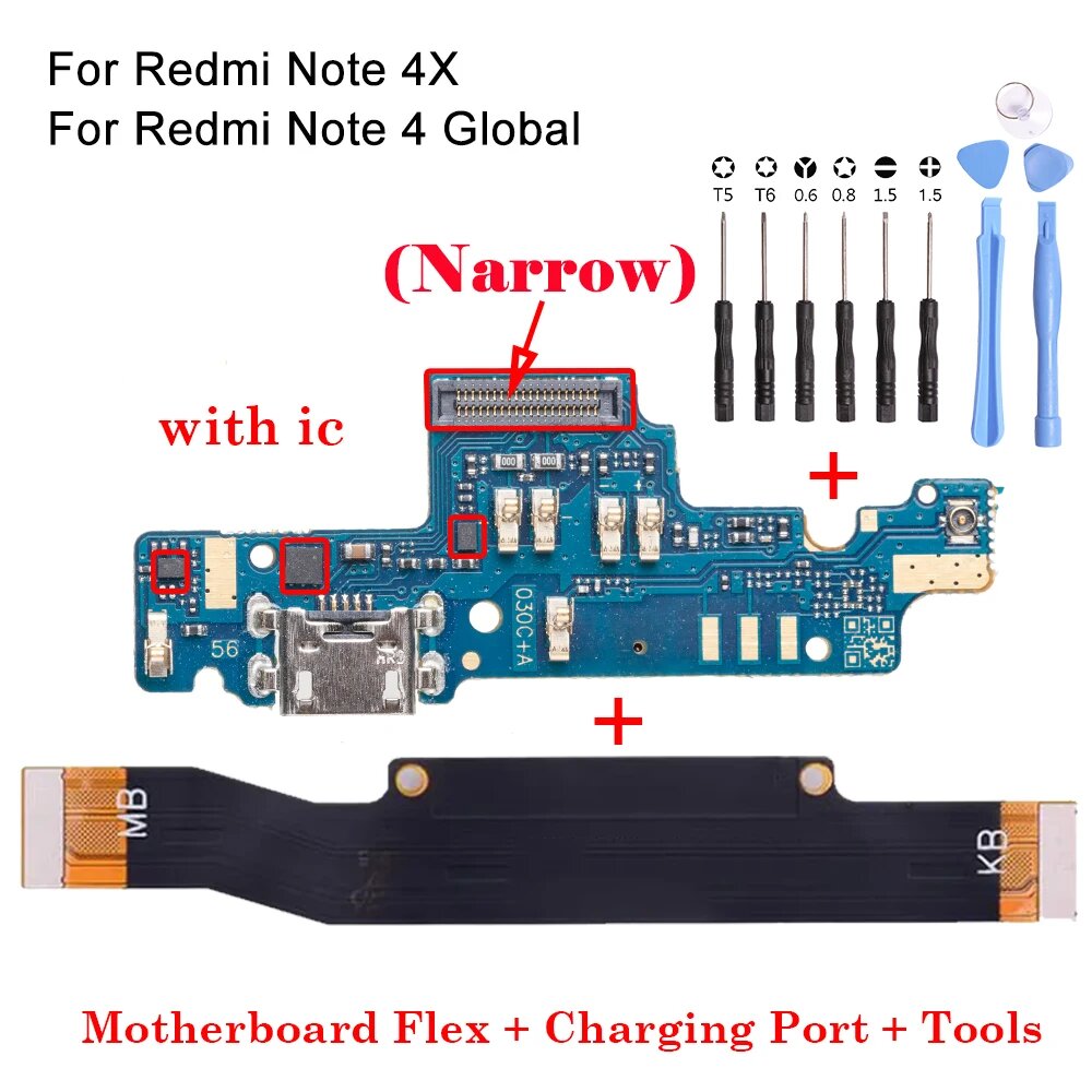 1 шт. USB-порт для зарядки, гибкий кабель для материнской платы с микрофоном для Xiaomi Redmi Note 4X Note 4, гибкий разъем для зарядного устройства для глобальной док-станции For Redmi note4x ic