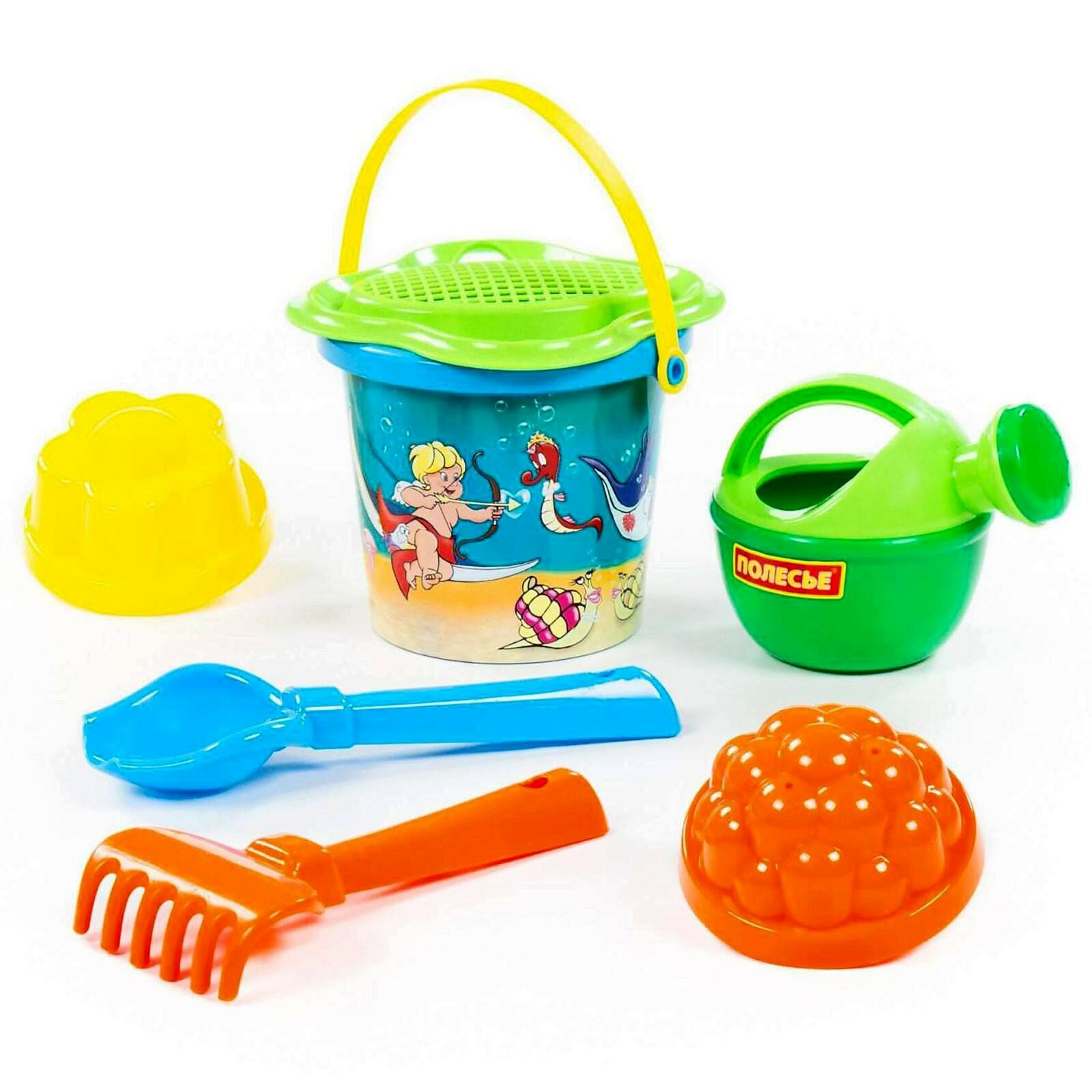 Набор для песочницы, 7 предметов: ведро, ситечко, совок, грабельки, формочки, лейка, микс