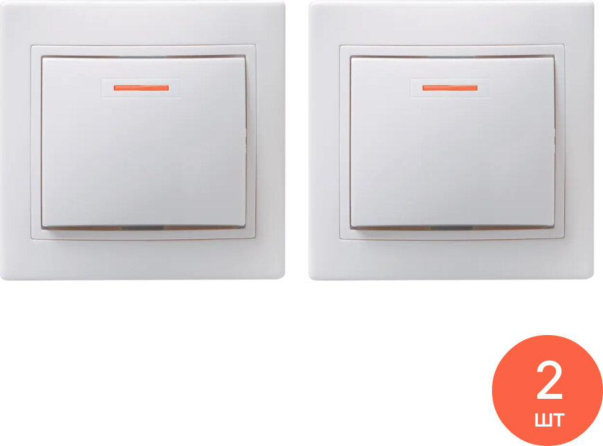 Выключатель IEK / ИЭК Кварта ВС10-1-1-КБ 10А с подсветкой скрытой установки белый одноклавишный, EVK11-K01-10-DM / переключатель (комплект из 2 шт)
