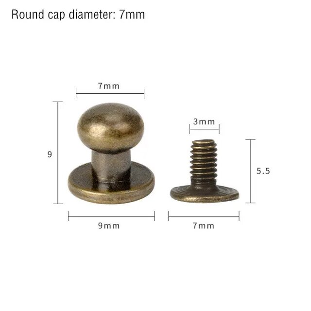 Металлические заклепки-гвоздики 20 комплектов Bronze Monk Head 7mm