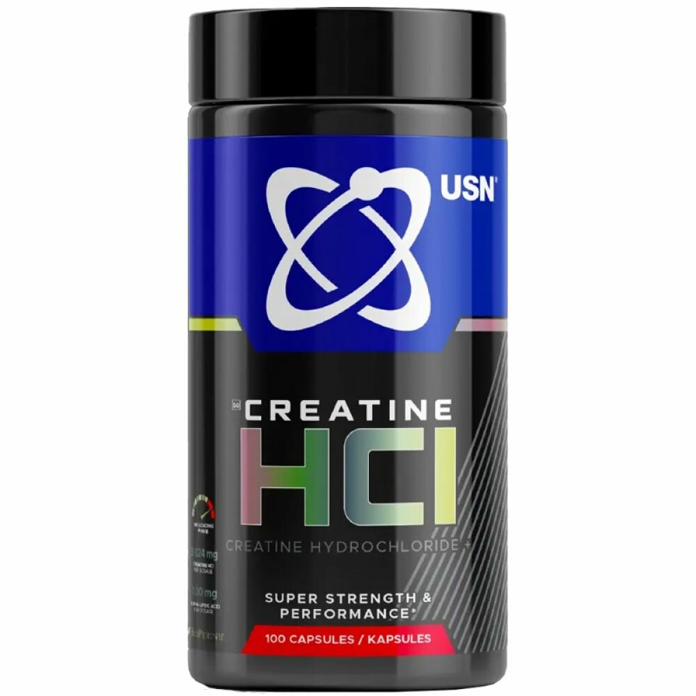 USN Creatine HCL / ЮСН Гидрохлорид Креатина 100 капсул - Помогает улучшить результаты во время высокоинтенсивных тренировок, увеличить мышечную массу и улучшить восстановление.