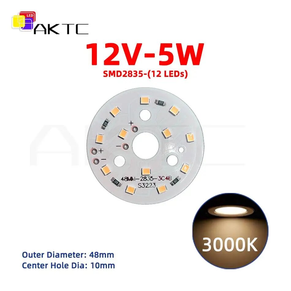 Светодиодная панель Ankatec 12V-5W 3000K, SMD2835, 48мм