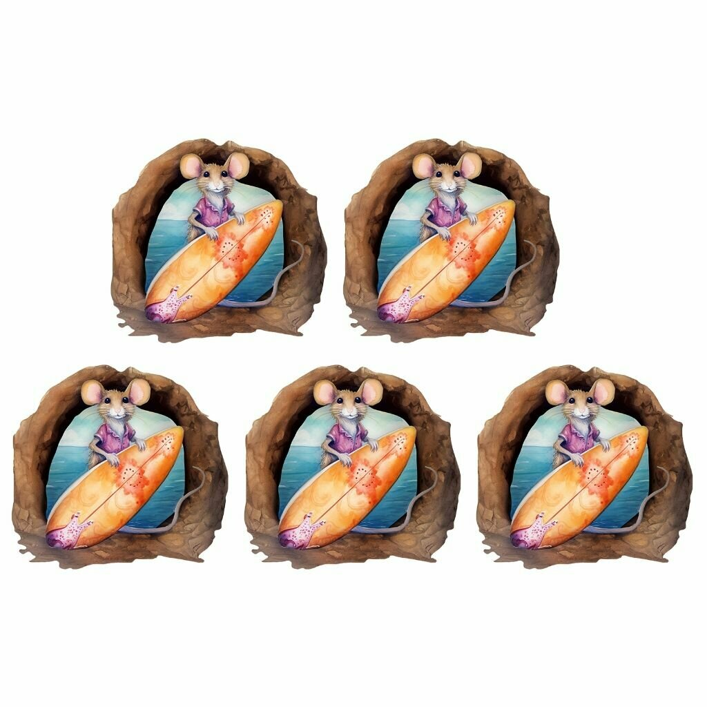 Декоративные наклейки, Декоративные наклейки мыши-серфингиста - 5 шт, 5 шт.