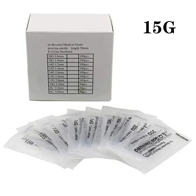 Иглы для пирсинга из хирургической стали 100 шт. 15G