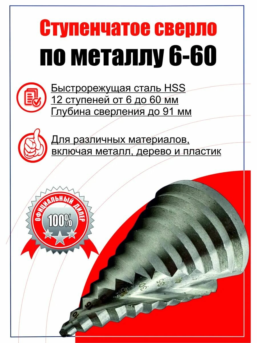 Сверло ступенчатое по металлу 6-60