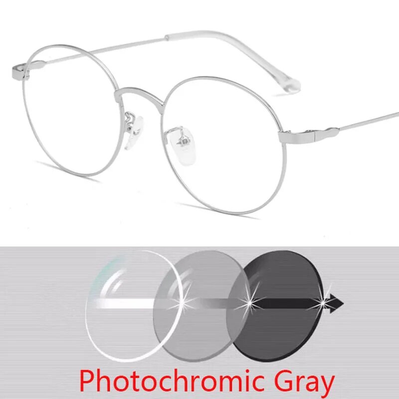 Круглые очки для чтения BINSYSU +0.5 +1 +1.5 +2 +2.5 +3 +3.5 +4 silver frame gray, Серый, Customize