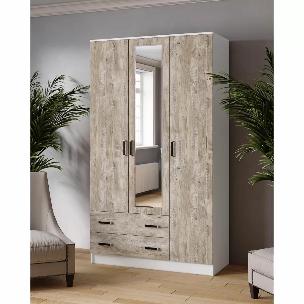 Шкаф распашной Лагуна белый/дуб юкон ЛДСП, с полками , для прихожей , гостиной, спальни 2100х1200х510 тэкс