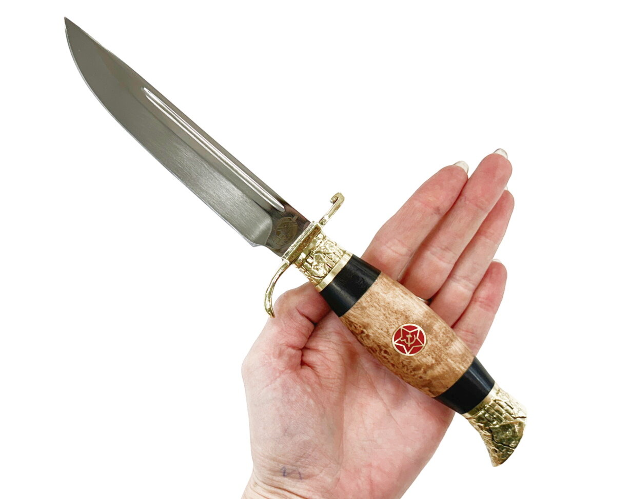 Финка НКВД со звездой, 95х18, стаб. карельская береза, литьё "Разлом Берлинской стены"