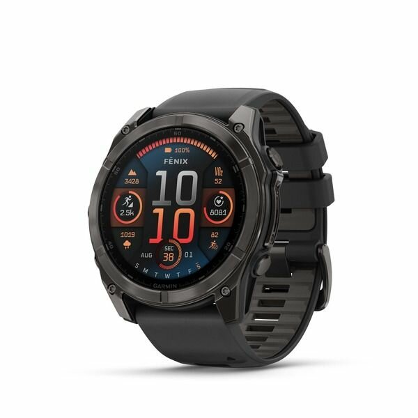 Смарт-часы Garmin Fenix 8 Sapphire 51мм AMOLED Carbon gray DLC Titanium with Black/Pebble gray silicone Band 010-02905-20
