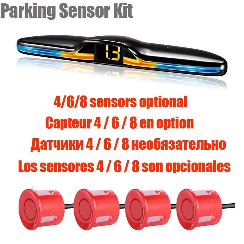 4/6/8 комплект датчиков парковки, автомобильный реверсивный резервный радар, Red, 8 Sensors