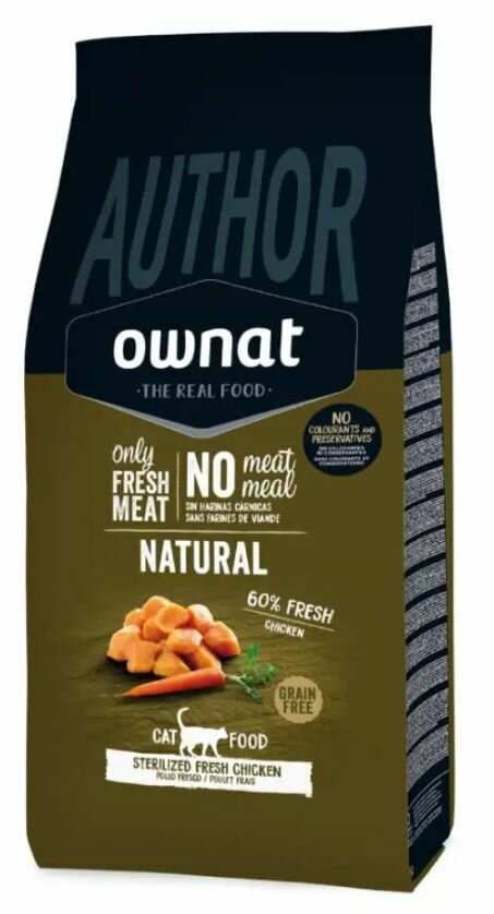 Ownat Author Сухой корм беззерновой для стерилизованных кошек, со свежим мясом курицы, 1,5 кг