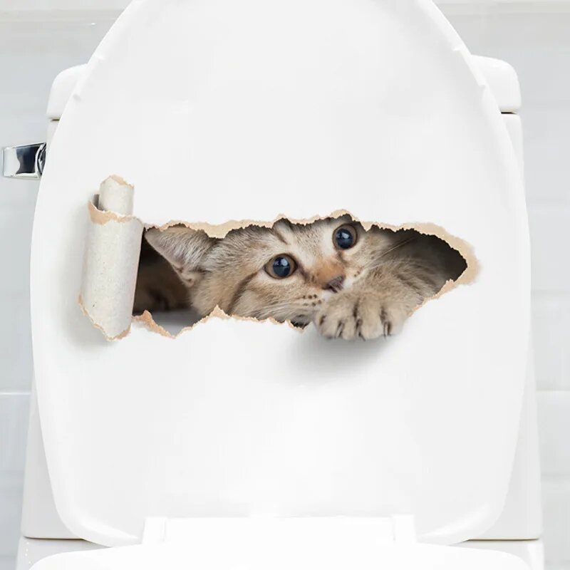 Torn Peeping Kitten наклейка на унитаз с 3D эффектом сиденье для унитаза в ванной комнате водонепроницаемая наклейка самоклеящаяся