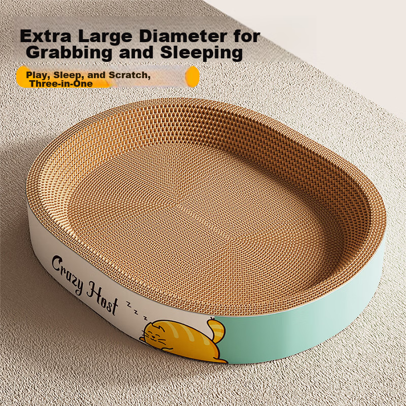 Crazy Cat Owner Scratching Board, Extra Large Cat Toy, Cat Scratching Pad, Non-Shedding Cat Bed, Oval Corrugated Paper