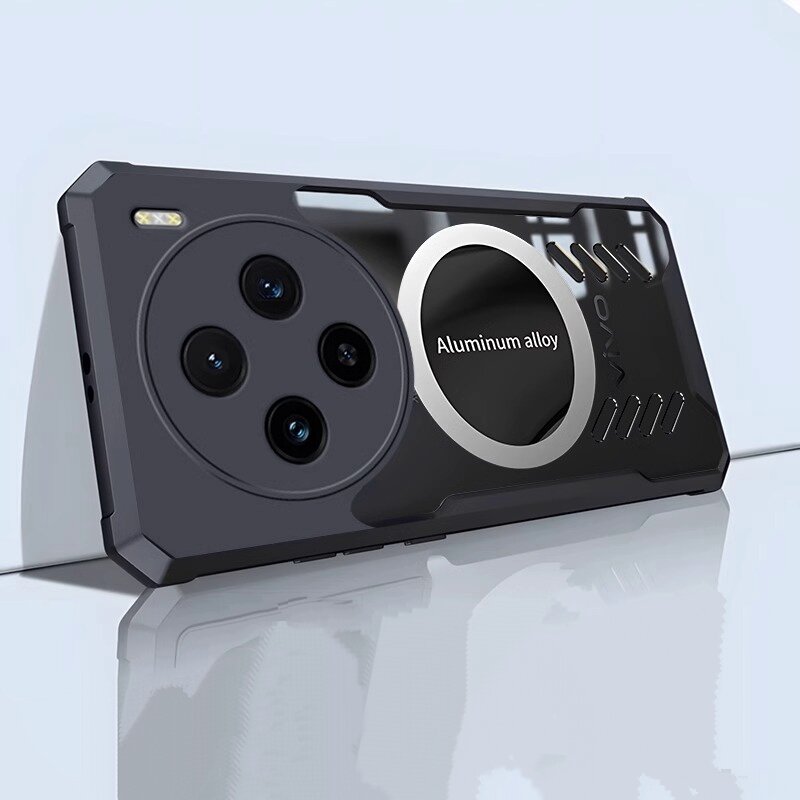 Чехол-бампер-панель-накладка MyPads «Magnetico» для Vivo X100S из прочного пластика и зеркальным покрытием с магнитным держателем, черный MyPads