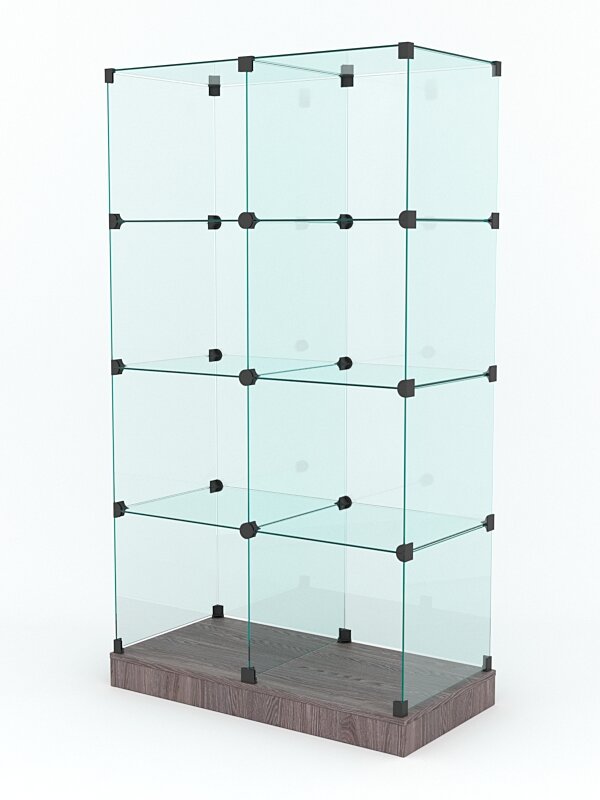 Витрина стеклянная "КУБ" №6 (без дверок, передняя стенка - стекло), Ясень Анкор