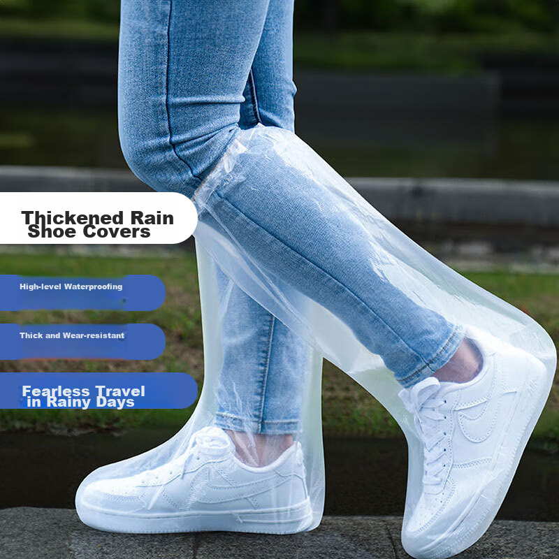 Bowonic Disposable Rain Shoe Covers, 20-Pack, Thick Waterproof Non-Slip Rain Boots for Men And Women, Long Plastic Overshoes for Rainy Days