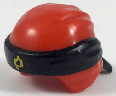 Minifigure, Headgear Ninjago Wrap Type 3 with Molded Black Bandana and Knot and Printed Bright Light Orange Ninjago Logogram Letter H Pattern, 24496pb12 Red U