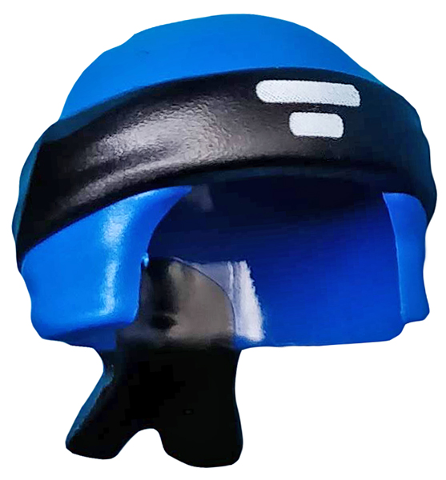 Minifigure, Headgear Ninjago Wrap Type 3 with Molded Black Bandana and Knot and Printed White Lines Symbol Pattern, 24496pb11 Blue U