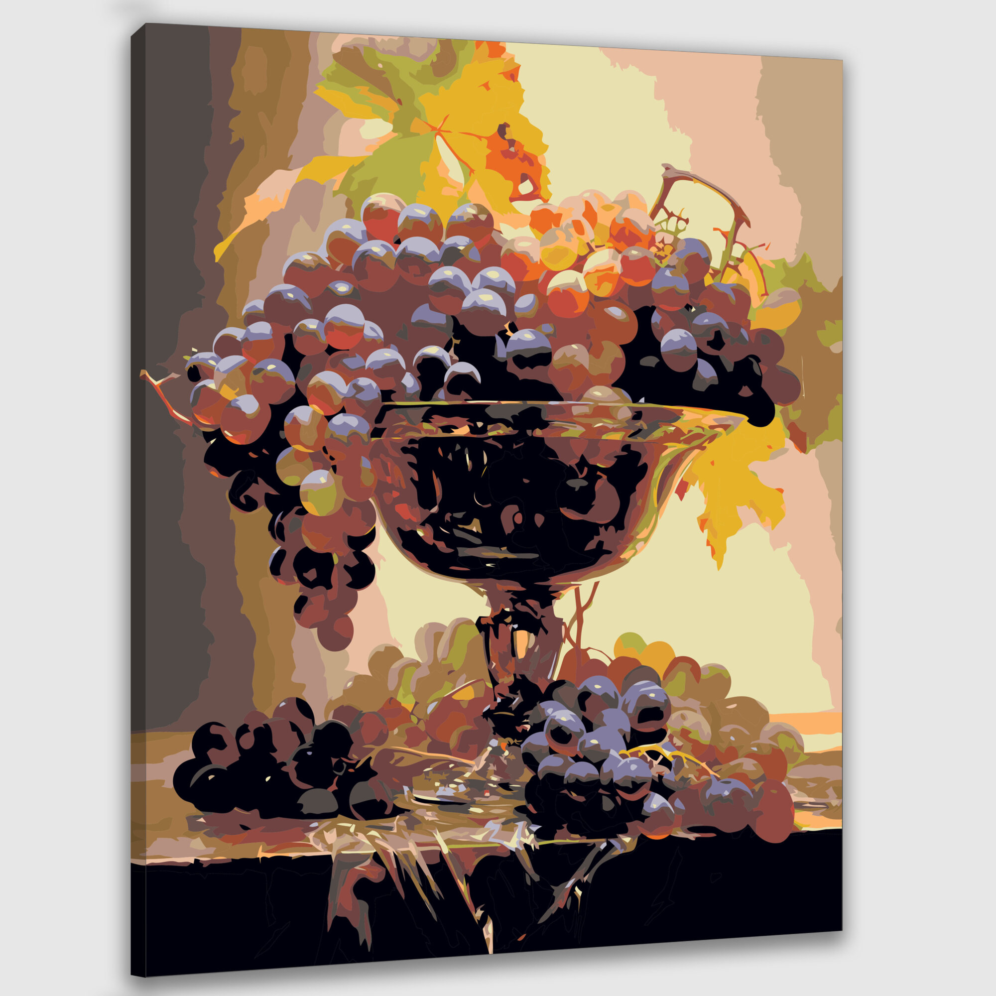 Картина по номерам 40x50 см, импрессионистическая карт, масло, натюрморт, гроздь винограда, стеклянная ваза