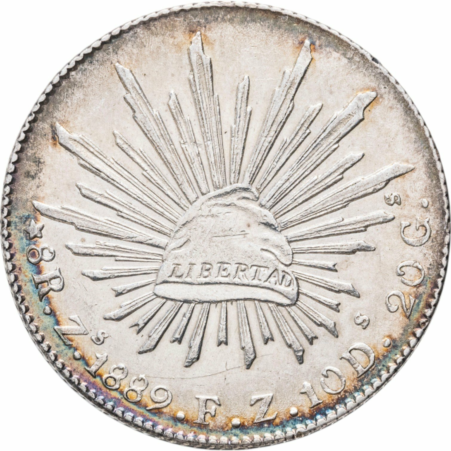 Мексика 8 реалов 1889, Серебро 900, в сохранности AU