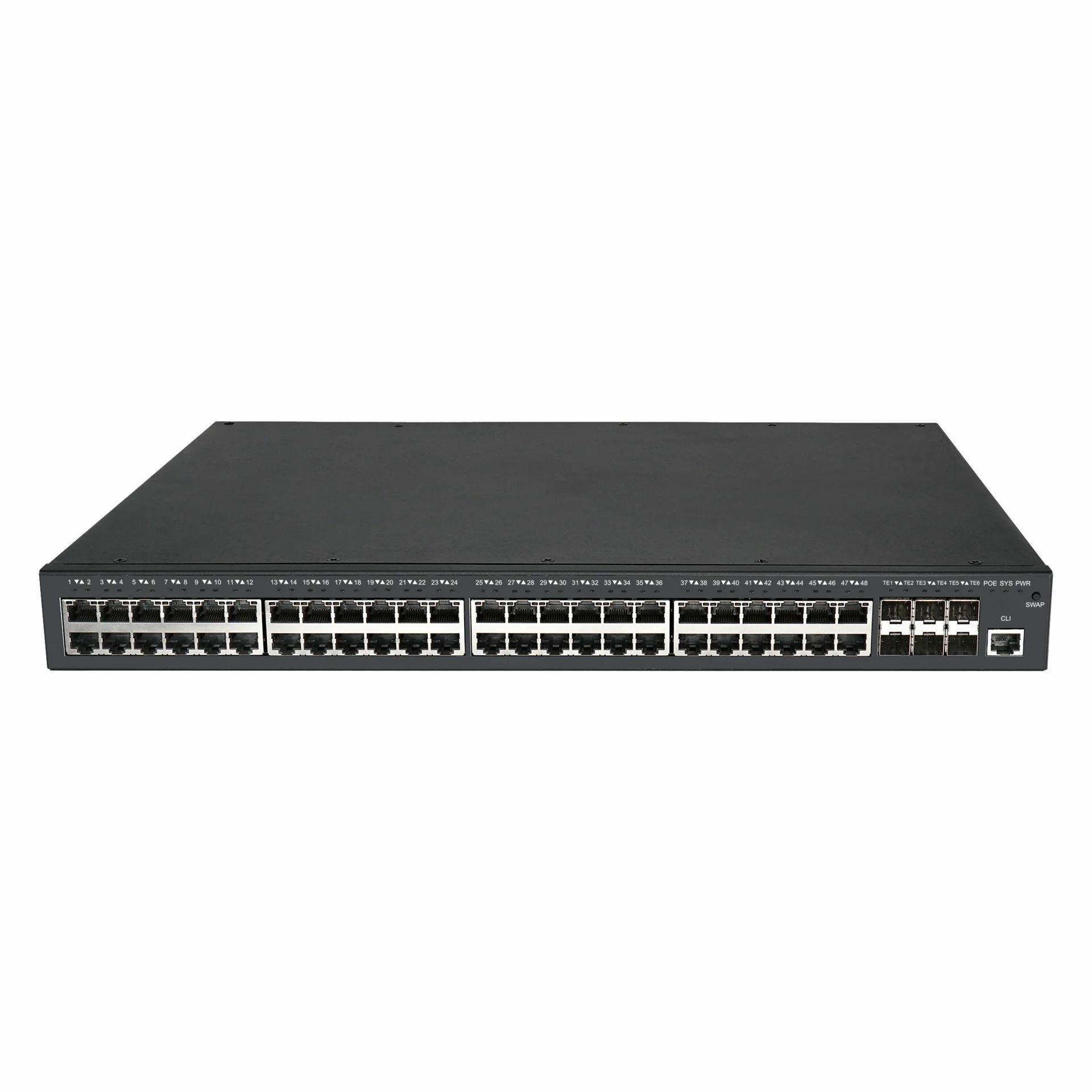 Управляемый PoE коммутатор уровня 3 BDCOM S2900-48P6X-370, 48x 10/100/1000Base-T PoE 802.3af/at до 370W, 6x 1/10GE SFP+, 220V AC