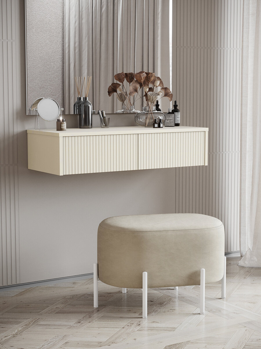 Подвесной туалетный столик с МДФ фасадами Фабрика Стиль Эста 4, 860х194х350 мм, миндаль