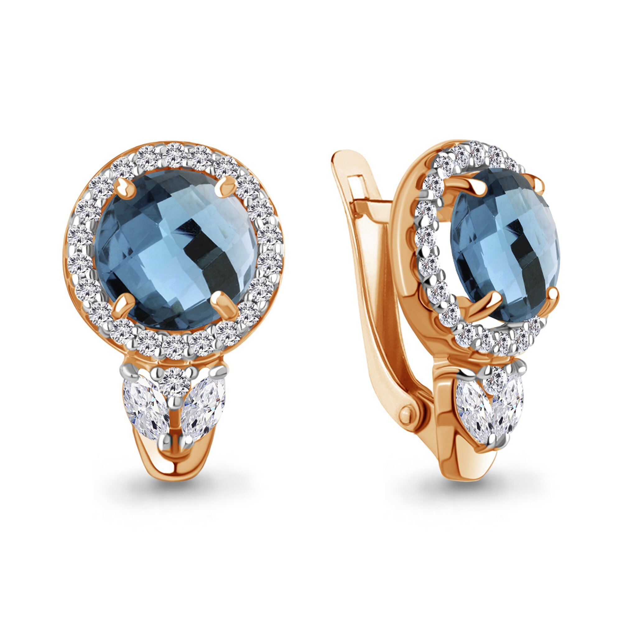 Серьги, серебро, 925 проба, золочение, фианит, Лондон топаз