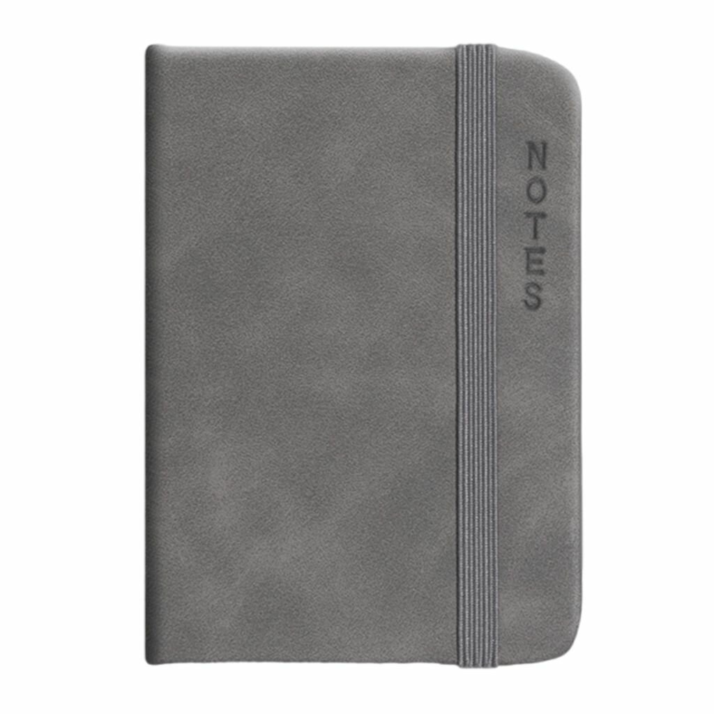 Цветной кожаный блокнот формата а7 на бумажном носителе с ремешком на ощупь-светло-серый