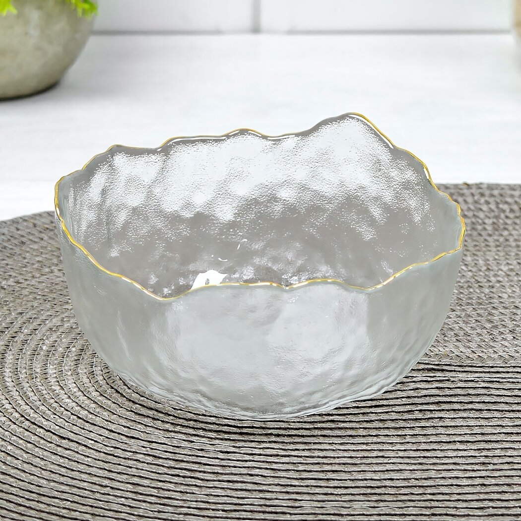 Миска стеклянная «NNSW15», прозрачная с золотой каймой, 13х6,5 см, для сервировки и декора