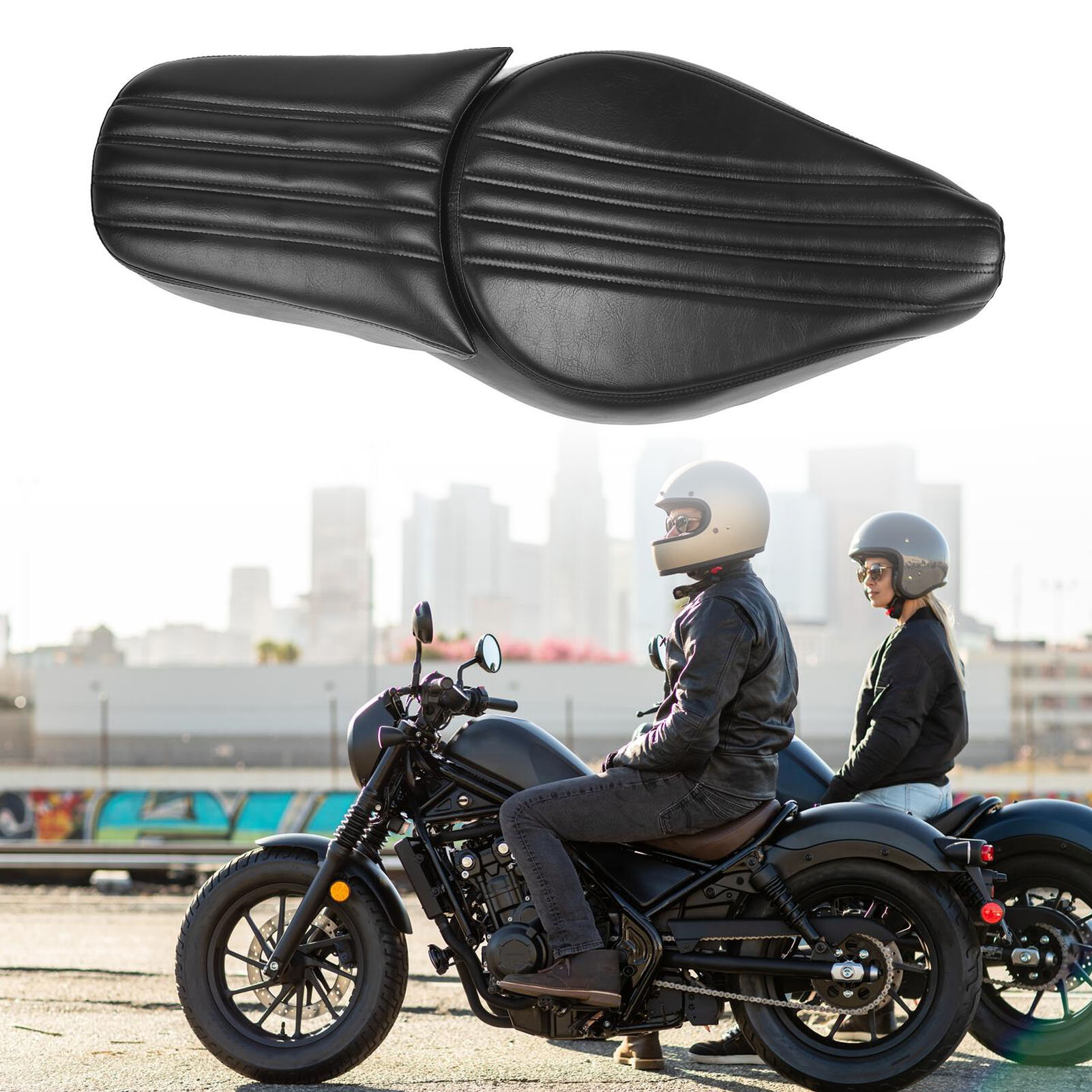 Переднее заднее сиденье мотоцикла, сиденье водителя и пассажира, черная замена для Rebel CMX 300 2017‑2022, поперечный узор