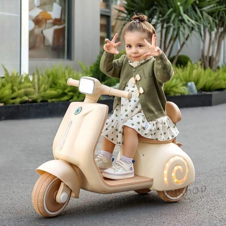 Детский электрический мотоцикл, бежевый, 1 место, для мальчиков и девочек, от 2 до 10 лет