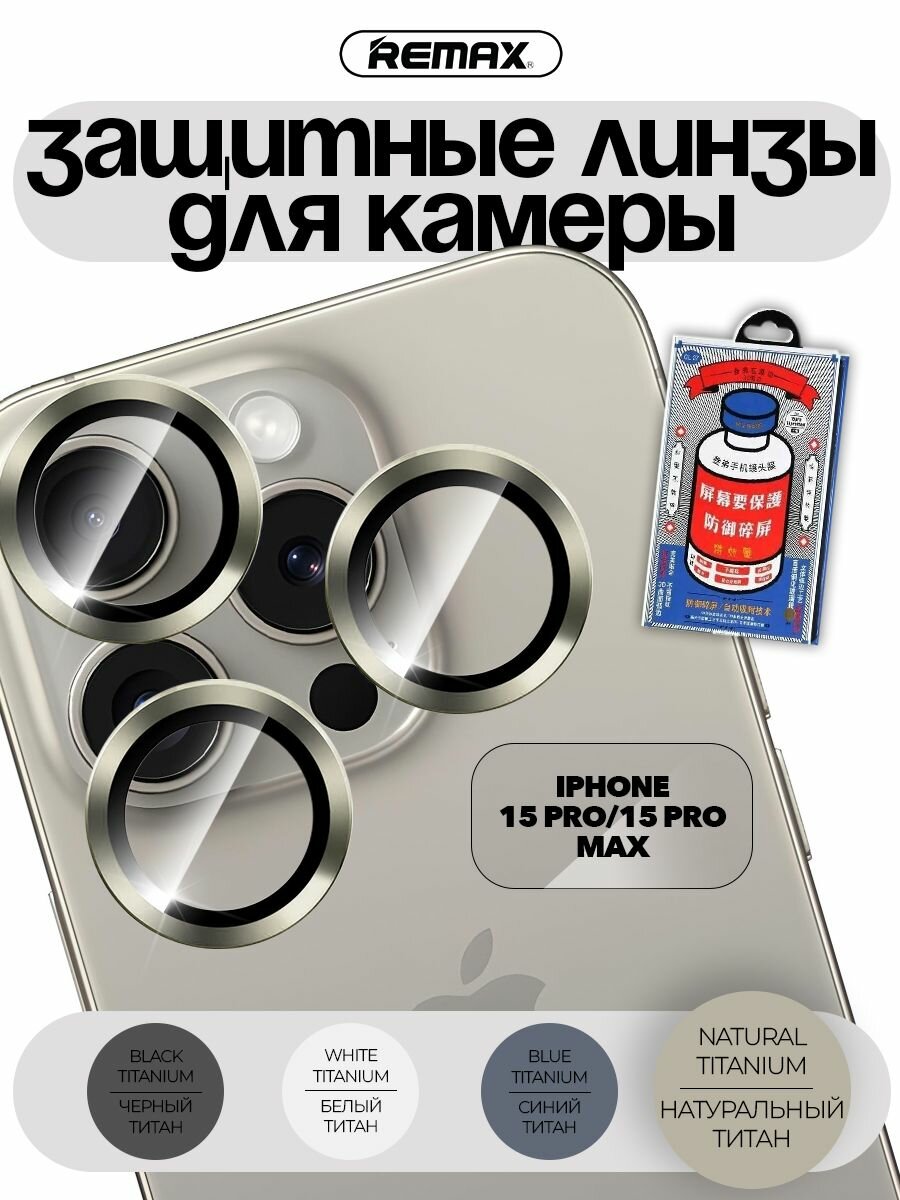 Линзы для камеры iPhone 15 Pro / 15 Pro Max (для цвета натуральный титан/natural titanium), REMAX GL-27, серые линзы