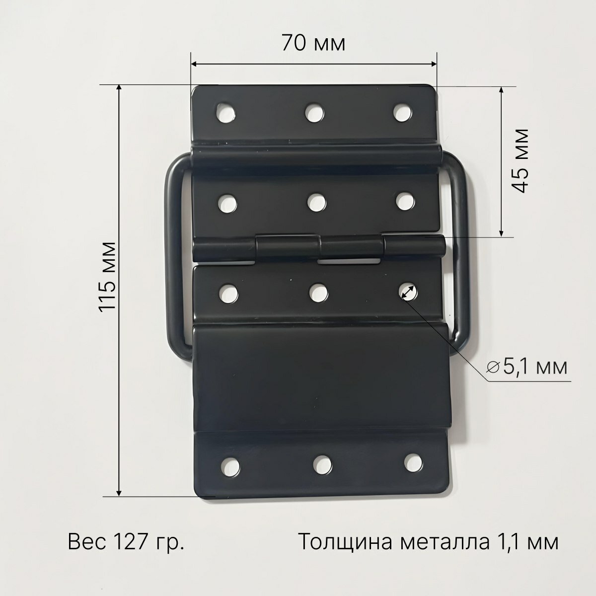 Петля накладная "115x70 мм", для мебели, сталь, черная, 2 шт.