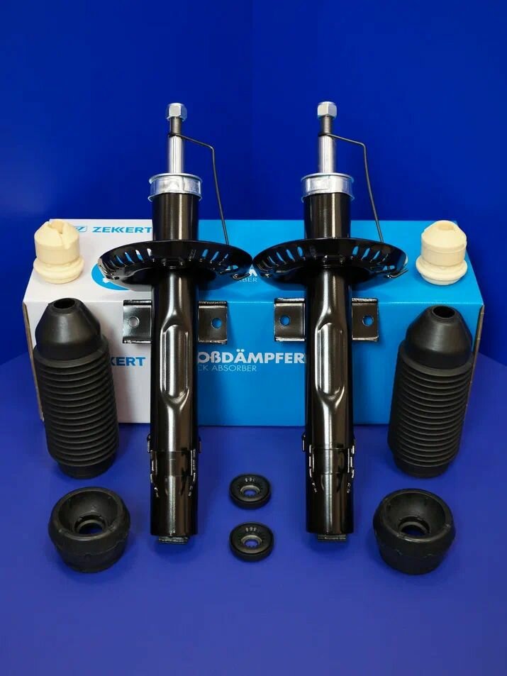 Пара передних амортизаторов с пыльниками, отбойниками, опорами в сборе с подшипниками Zekkert Германия на Фольксваген Поло 2010-2019гг. Стойка, амортизатор Volkswagen Polo