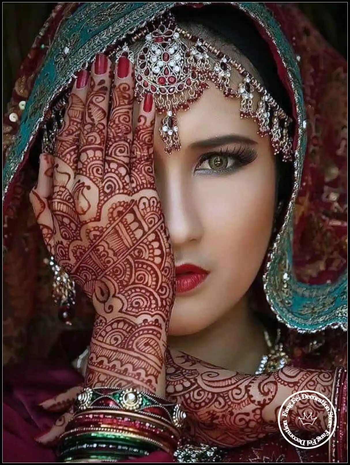 Алмазная мозаика на подрамнике "Индийская невеста" круглые бриллианты 40х50см