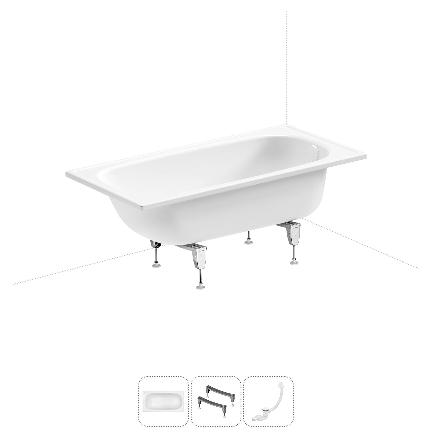 Стальная ванна 130х70 Sanitana BLB Europa 20220590R в наборе 3 в 1: металлическая ванна 130 х 70 см, ножки, слив-перелив