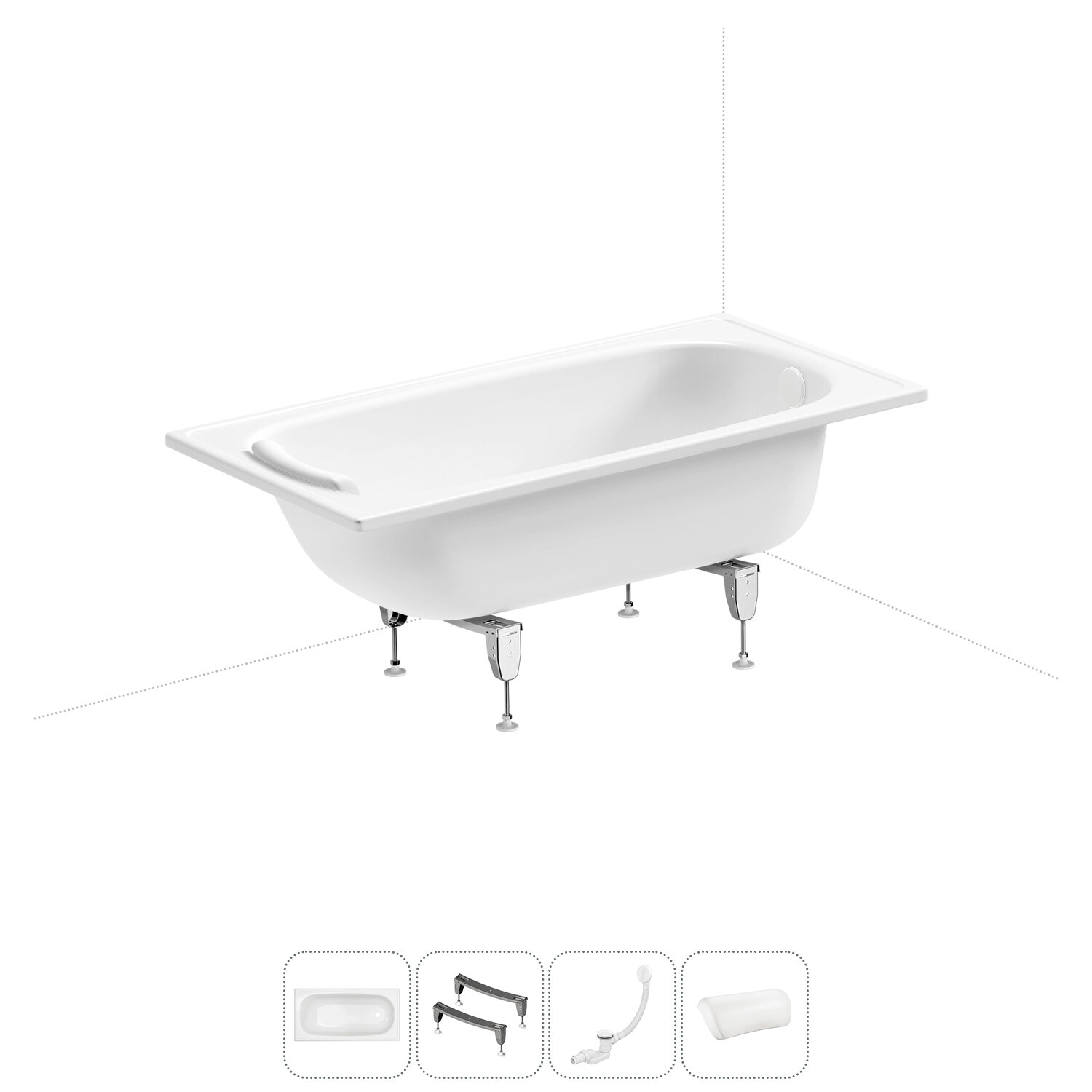 Стальная ванна 130х70 Sanitana BLB Europa 20220594R в наборе 4 в 1: металлическая ванна 130 х 70 см, ножки, слив-перелив, подголовник