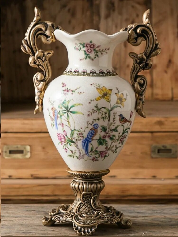 Ваза "шинуазри, кракелюр, цветы", 43 см , Керамика, Гипс, 1 шт