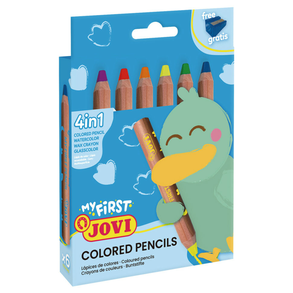 Карандаши цветные JOVI "My first" 4в1, 6цв, утолщ, заточен, картон, европ, с точилкой, 374523