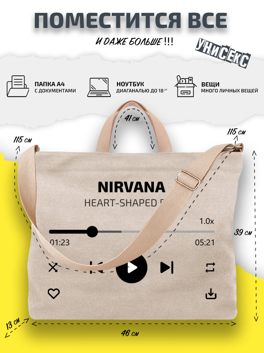 Сумка  шоппер y2k через плечо Nirvana Нирвана, бежевый — фото 1