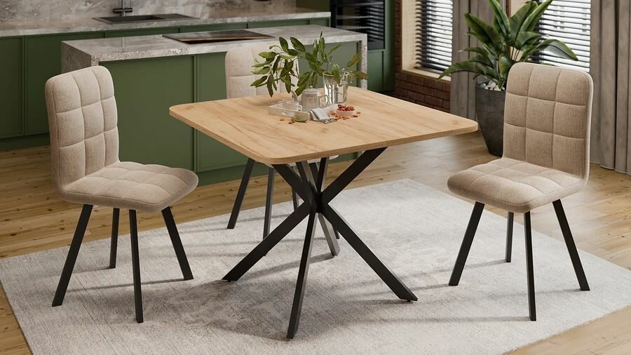 Стол кухонный обеденный раздвижной Черный муар/Ателье темный 100(131)х100х75 см