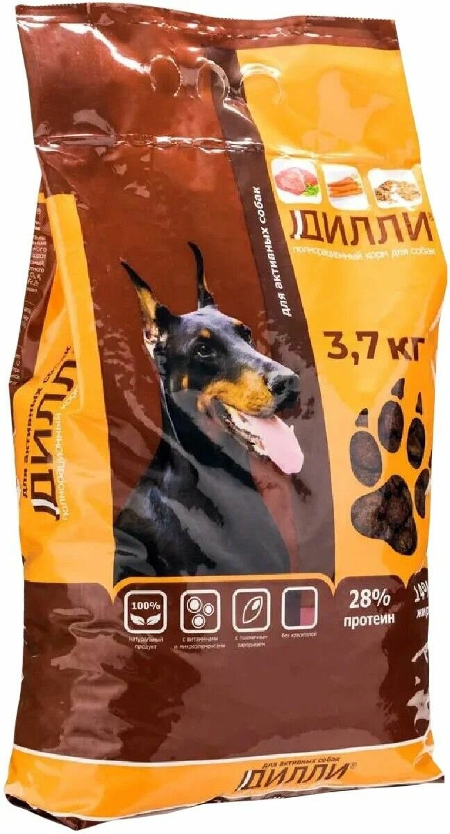 Сухой корм Дилли для активных собак, с курицей и индейкой, 3.7 кг