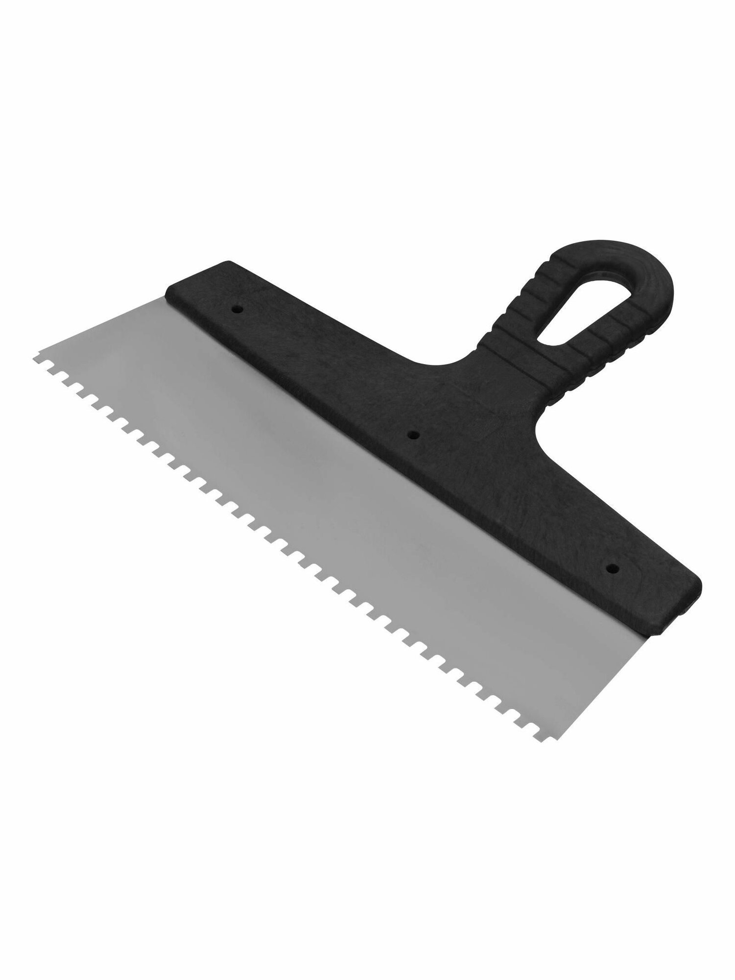 Шпатель из нержавеющей стали, 250 мм, зуб 4 х 4 мм, пластмассовая ручка Сибртех 85457