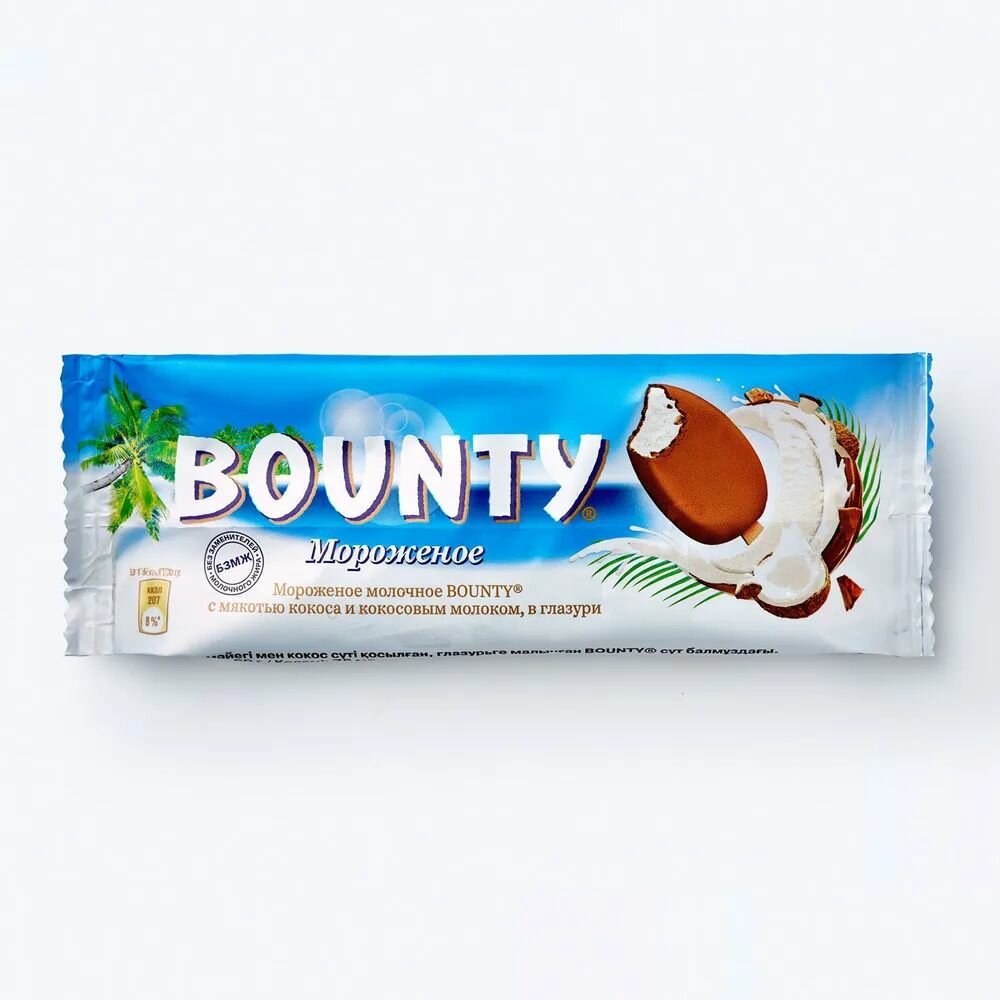 Эскимо BOUNTY с мякотью кокоса и кокосовым молоком, в глазури с вафельной крошкой, 60 г