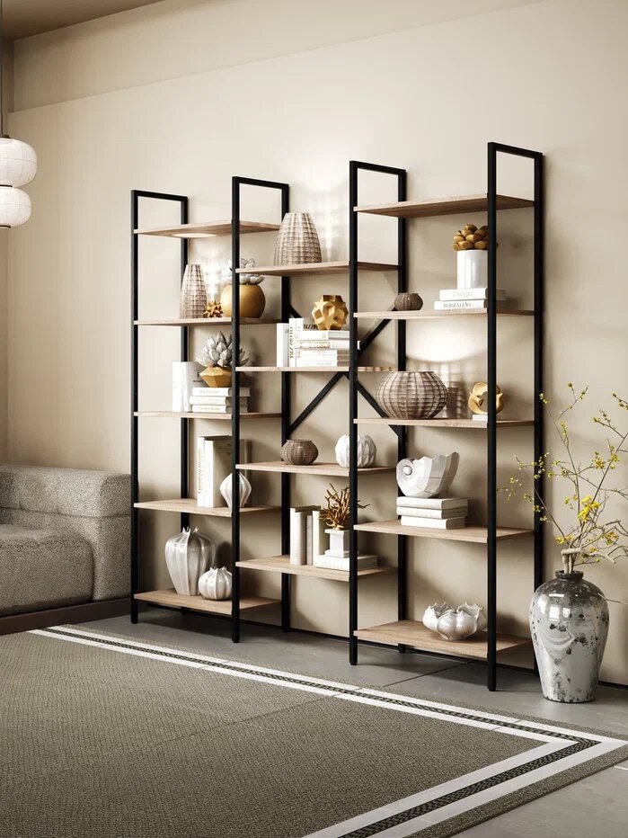 Стеллаж напольный Лофт BRENDON для гостиной и прихожей Дуб Сонома 175х170х34 см LOFT